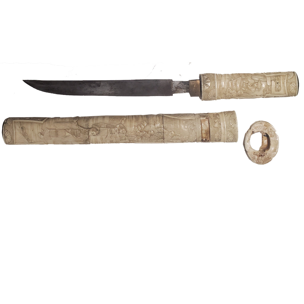 Vintage Japanese Tanto Knife w/Carved Bone Hilt & Scabbard – Hahn's ...